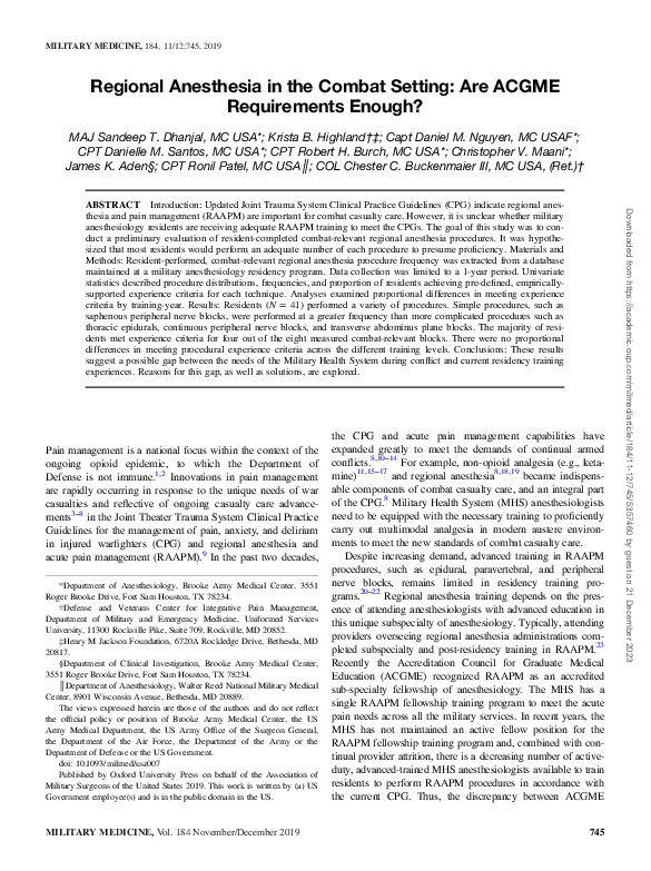 (PDF) Regional Anesthesia in the Combat Setting: Are ACGME Requirements ...