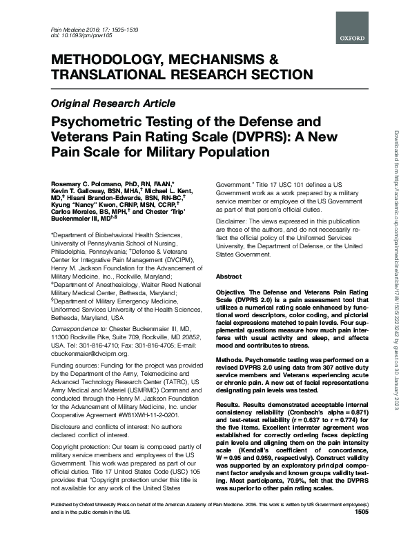 (PDF) Psychometric Testing of the Defense and Veterans Pain Rating ...