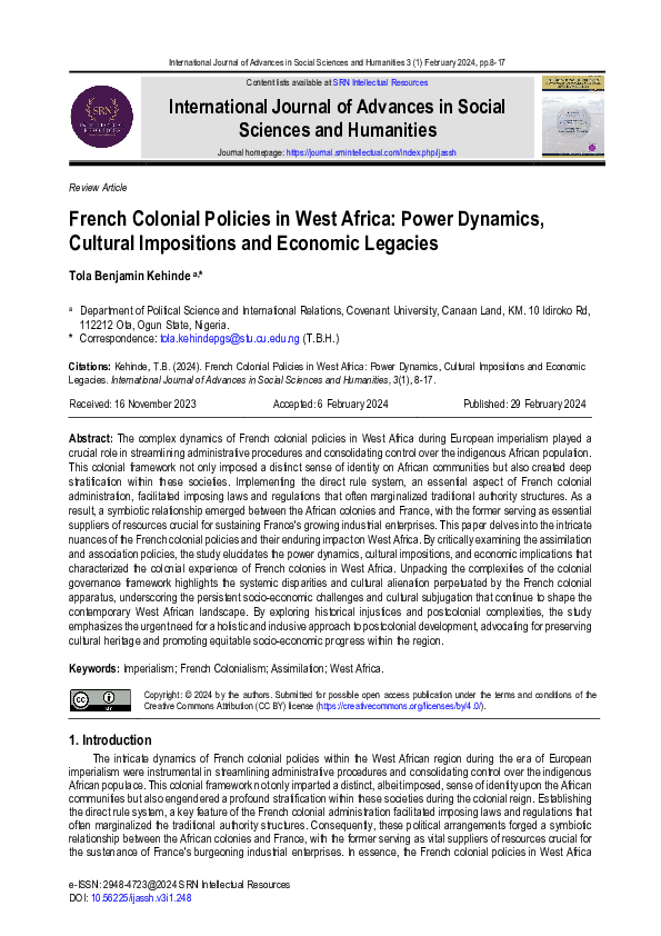 (PDF) French Colonial Policies in West Africa: Power Dynamics, Cultural ...