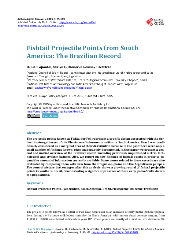 (PDF) Fishtail Projectile Points from South America: The Brazilian Record