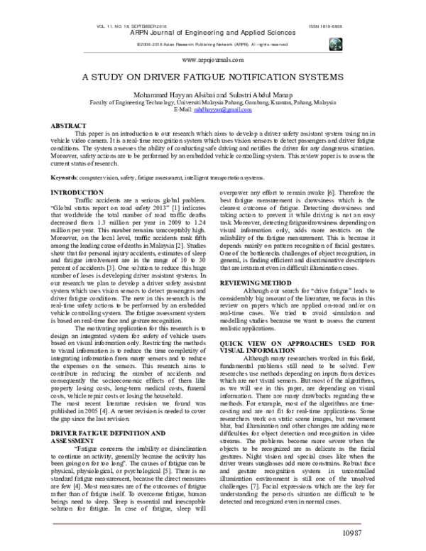 (PDF) A Study on Driver Fatigue Notification Systems
