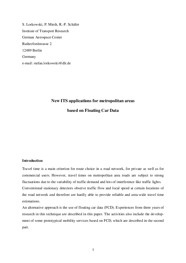 (PDF) The collection and processing of Floating Car Data