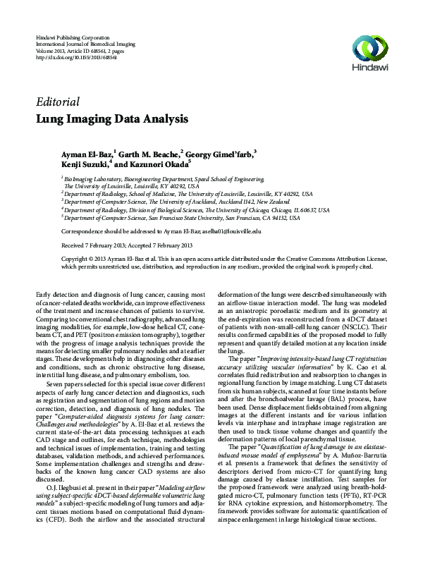 (PDF) Lung imaging data analysis
