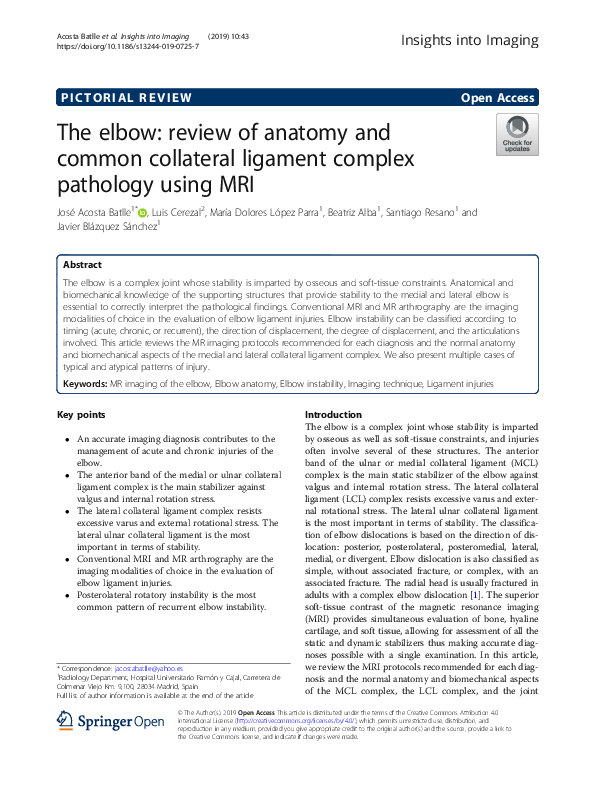 The elbow: review of anatomy and common collateral ligament complex ...