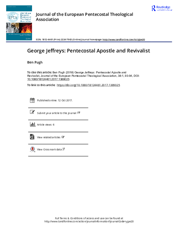 (PDF) George Jeffreys: Pentecostal Apostle and Revivalist, written by ...