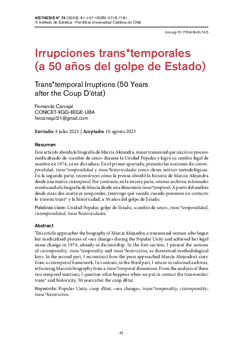 (PDF) Irrupciones trans*temporales (a 50 años del golpe de Estado ...