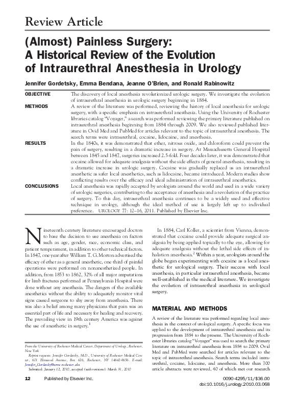 (Almost) Painless Surgery: A Historical Review of the Evolution of ...