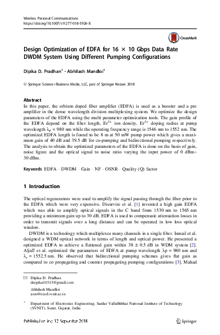 (PDF) Design Optimization of EDFA for 16 × 10 Gbps Data Rate DWDM System Using Different Pumping ...