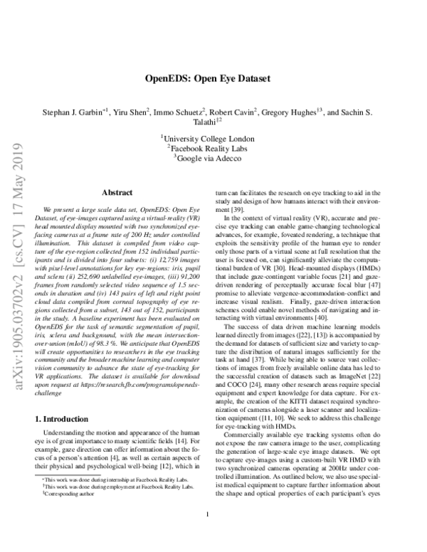 (PDF) OpenEDS: Open Eye Dataset
