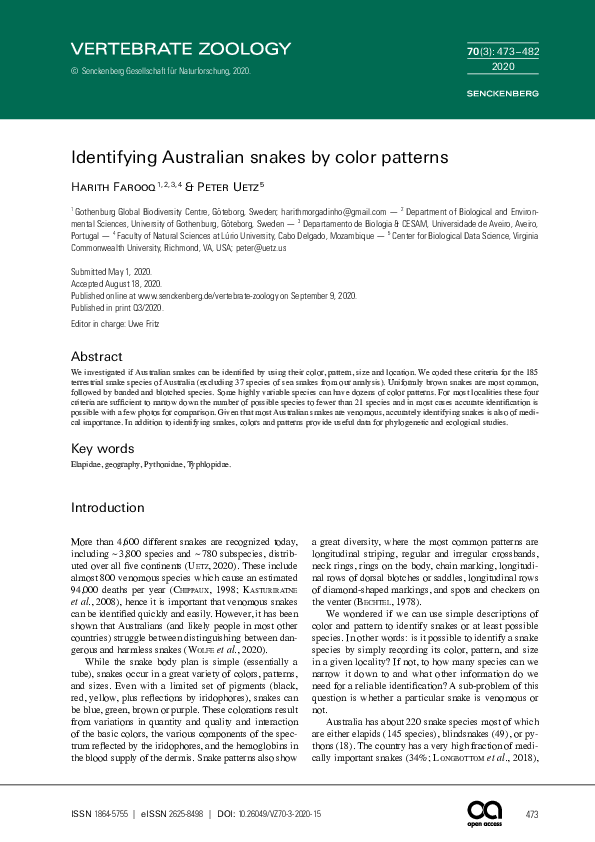 (PDF) Identifying Australian snakes by color patterns