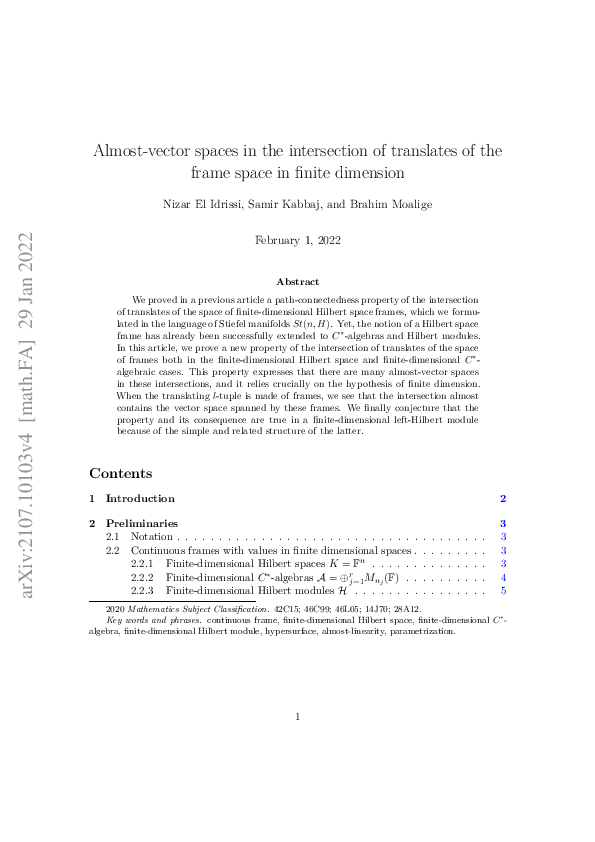 (PDF) Almost-vector spaces in the intersection of translates of the ...