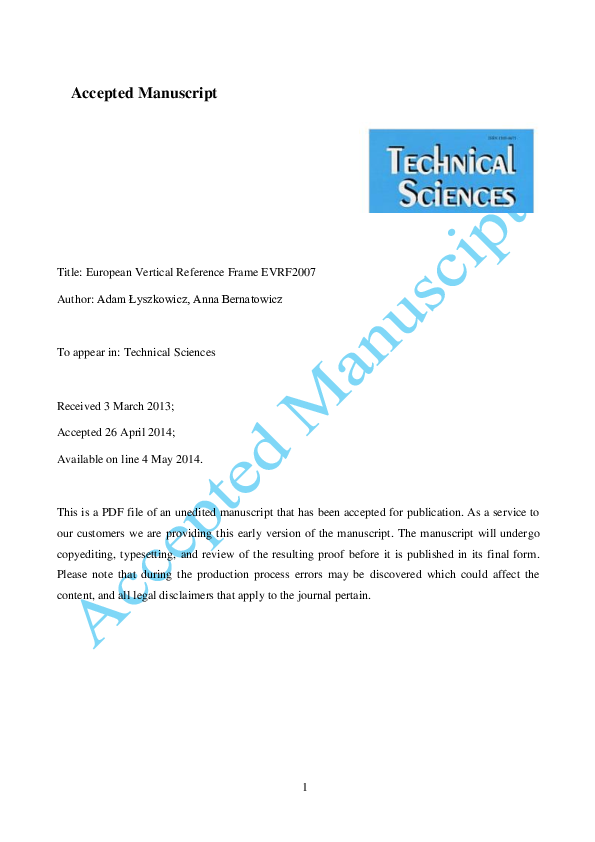 (PDF) European Vertical Reference Frame EVRF2007 | Adam Lyszkowicz ...