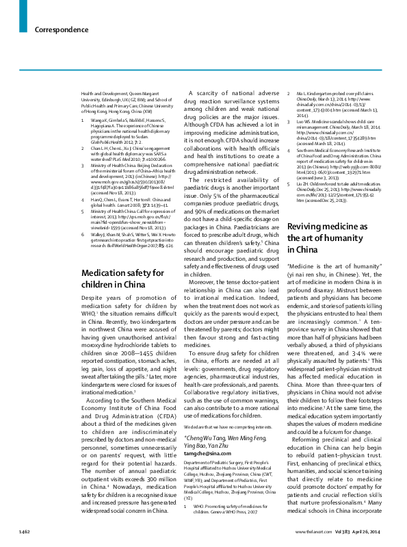 (PDF) Reviving medicine as the art of humanity in China