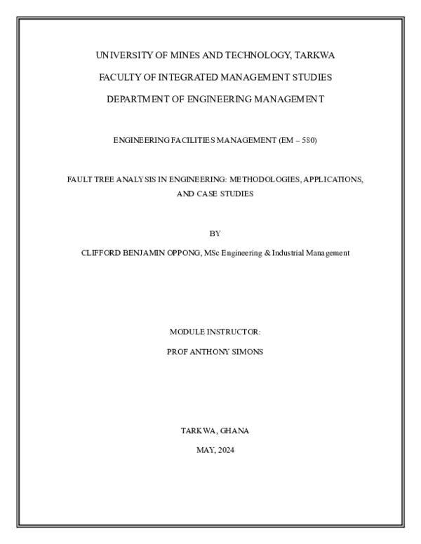 (PDF) Fault Tree Analysis in Engineering: Methodologies, Applications, and Case Studies