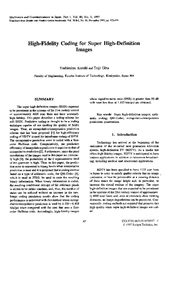 (PDF) High Fidelity Coding for Super High Definition Image