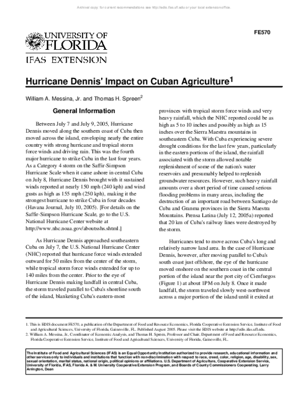 (PDF) Hurricane Dennis and Cuban Agriculture
