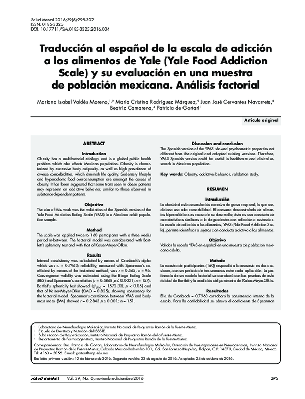 (PDF) Traducción al español de la escala de adicción a los alimentos de ...