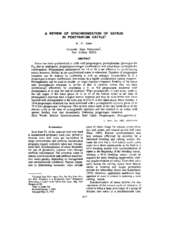 Pdf A Review Of Synchronization Of Estrus In Postpartum Cattle