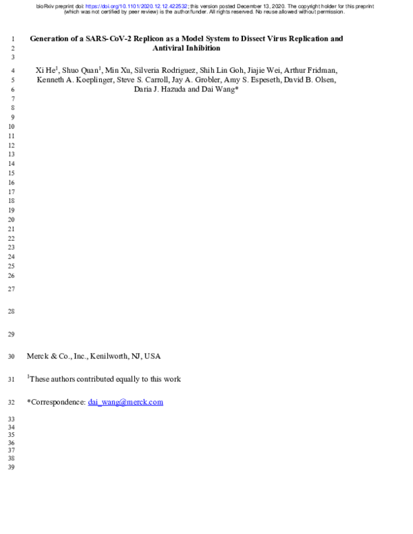 (PDF) Generation of a SARS-CoV-2 Replicon as a Model System to Dissect ...