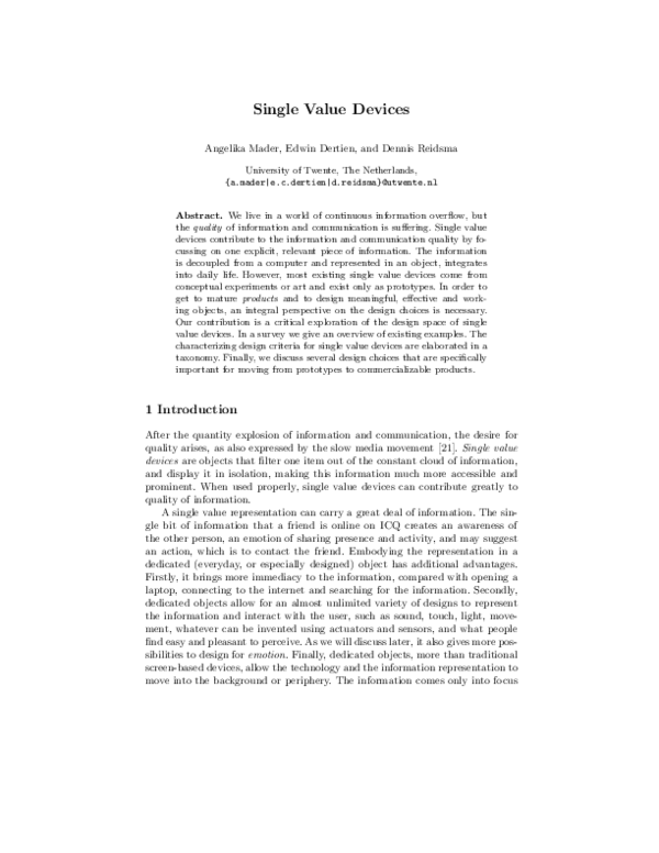 (PDF) Single Value Devices