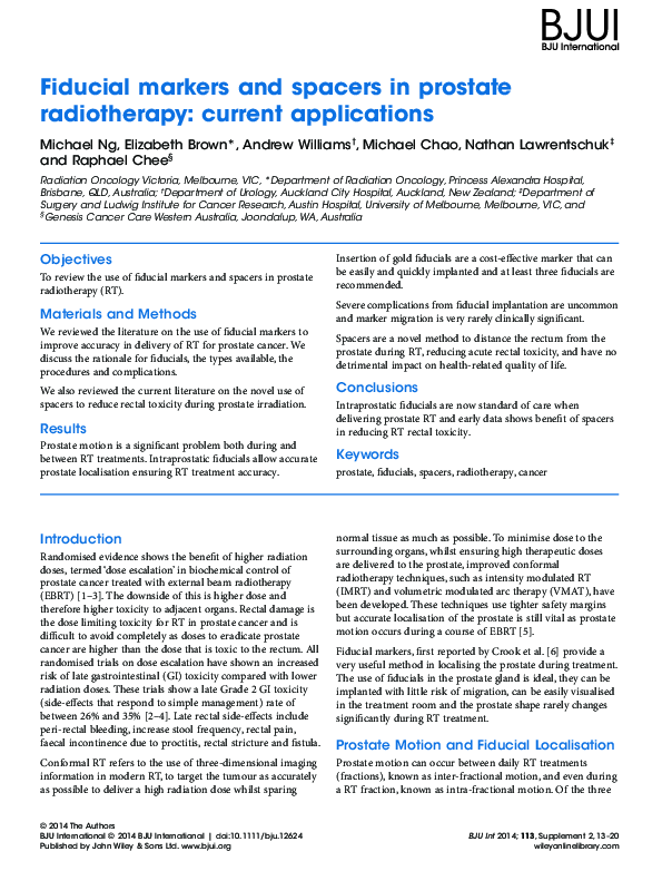 (PDF) Fiducial markers and spacers in prostate radiotherapy: current applications