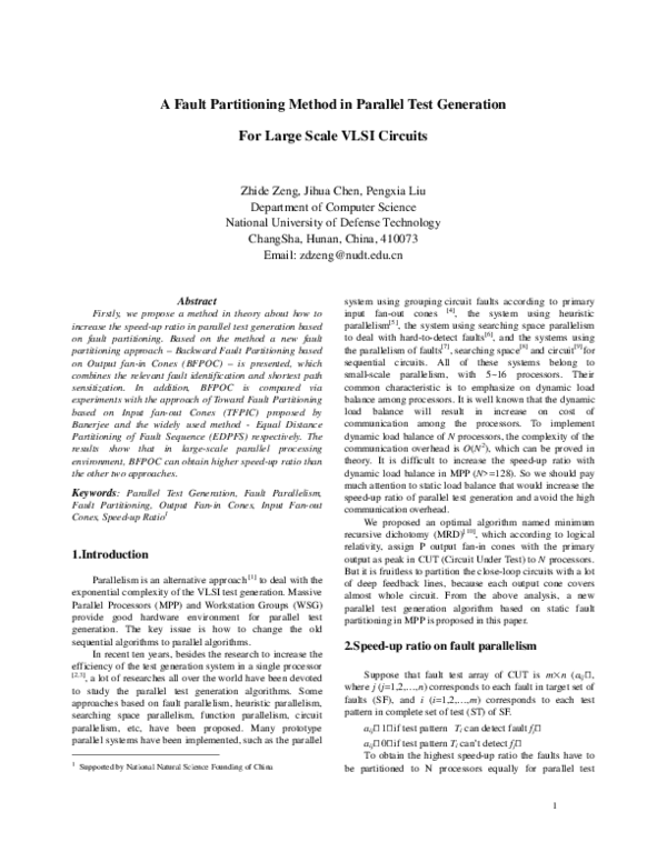 Pdf A Fault Partitioning Method In Parallel Test Generation For Large Scale Vlsi Circuits