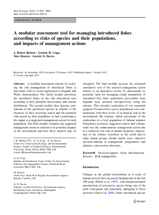 (PDF) A modular assessment tool for managing introduced fishes ...