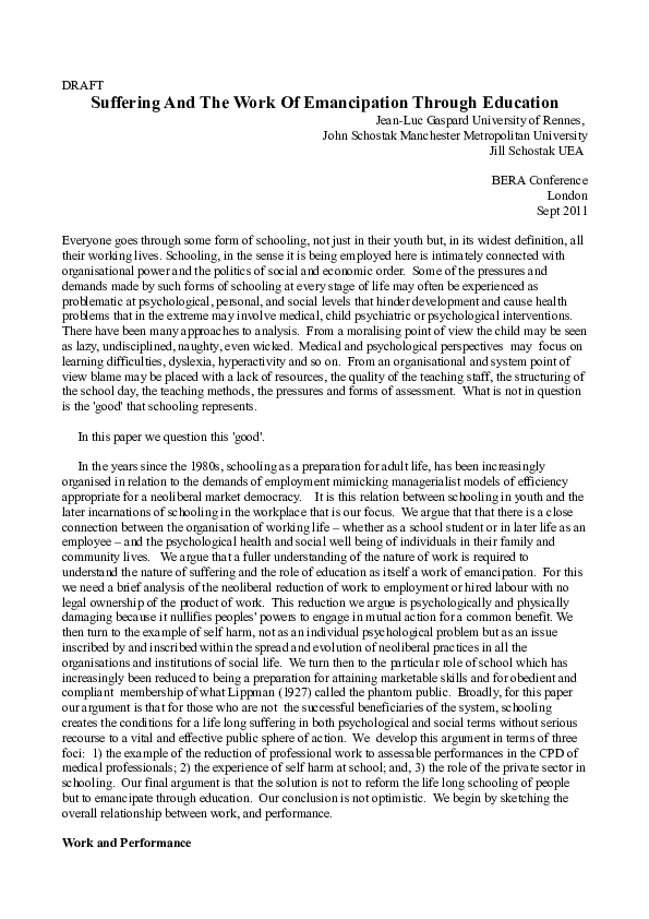 (DOC) Suffering And The Work Of Emancipation Through Education
