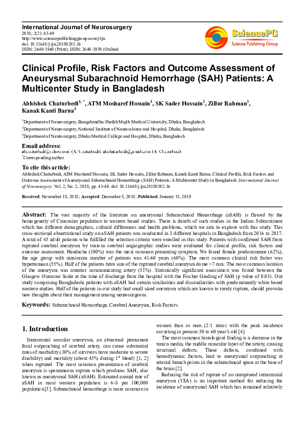 (PDF) Clinical Profile, Risk Factors and Outcome Assessment of ...