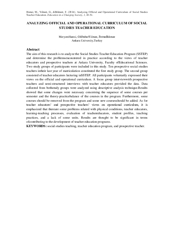 (PDF) Analyzing Official and Operational Curriculum of Social Studies ...