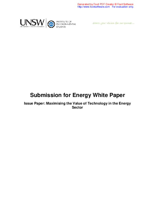 (PDF) Submission for Australia Energy White Paper