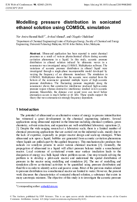 (PDF) Acoustic Pressure in Sonicated Ethanol Solutions