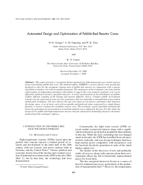 (PDF) Automated Design and Optimization of Pebble-Bed Reactor Cores