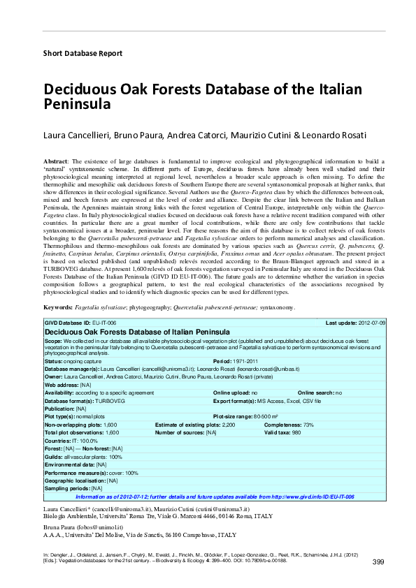 (PDF) Deciduous Oak Forests Database of the Italian Peninsula