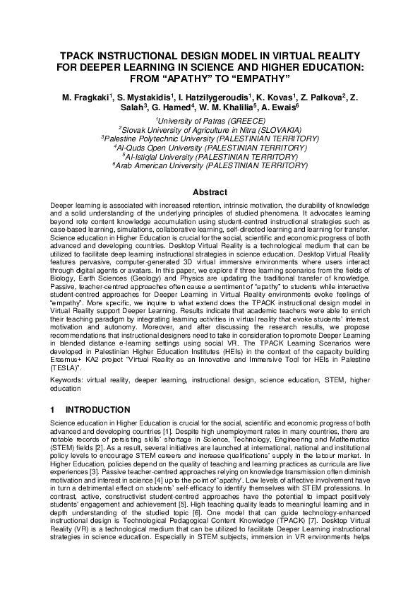 (PDF) Tpack Instructional Design Model in Virtual Reality for Deeper ...