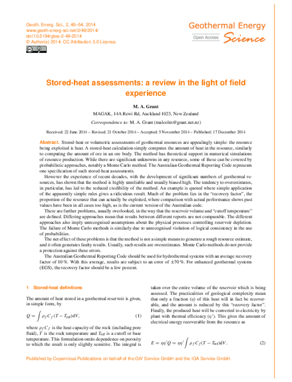 (PDF) Stored-heat assessments: a review in the light of field experience