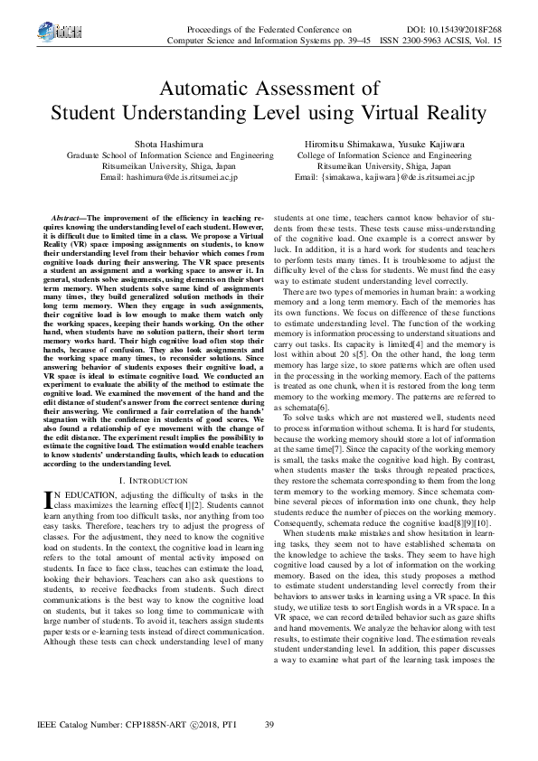 (PDF) Automatic Assessment of Student Understanding Level using Virtual ...