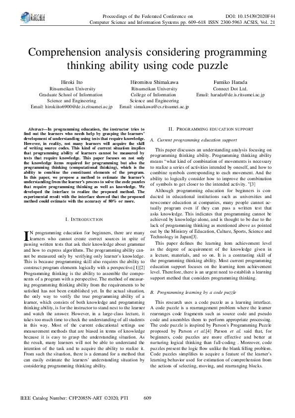 (PDF) Comprehension analysis considering programming thinking ability ...