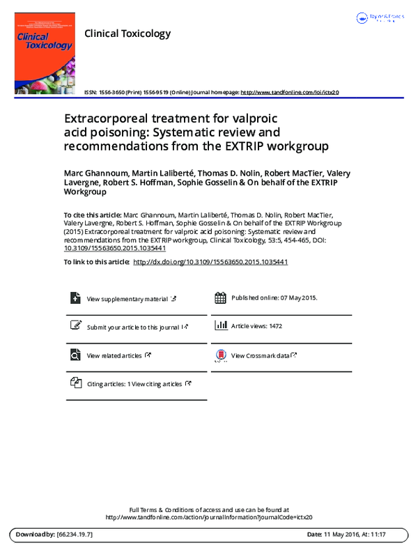 (PDF) Extracorporeal treatment for valproic acid poisoning: Systematic ...