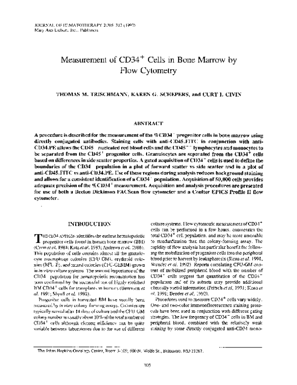 (PDF) Measurement of CD34+Cells in Bone Marrow by Flow Cytometry