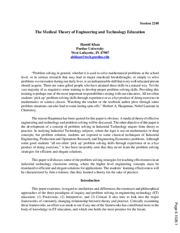 (PDF) The Medical Theory Of Engineering And Technology Education