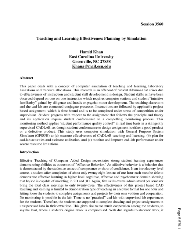 (PDF) Teaching And Learning Effectiveness Planning By Simulation