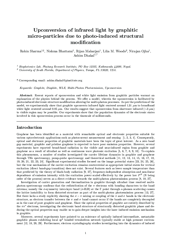 (PDF) Upconversion of infrared light by graphitic micro-particles due ...