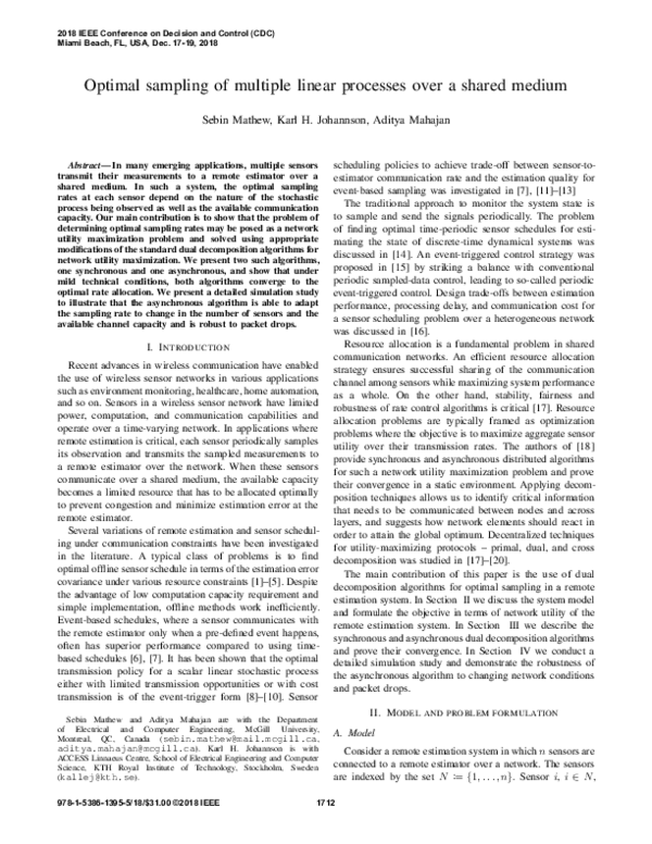 (PDF) Optimal sampling of multiple linear processes over a shared medium
