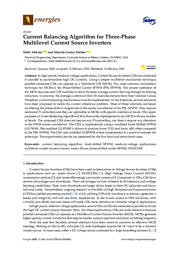 (PDF) Current Balancing Algorithm for Three-Phase Multilevel Current Source Inverters