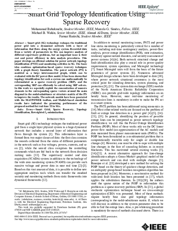 (PDF) Smart-Grid Topology Identification Using Sparse Recovery