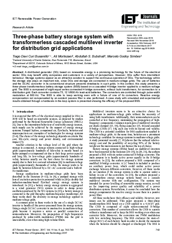 (PDF) Three‐phase battery storage system with transformerless cascaded ...