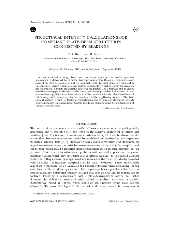 (PDF) Structural Intensity Calculations for Compliant Plate–Beam ...