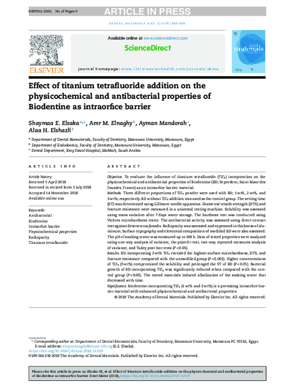 (PDF) Effect of titanium tetrafluoride addition on the physicochemical and antibacterial ...
