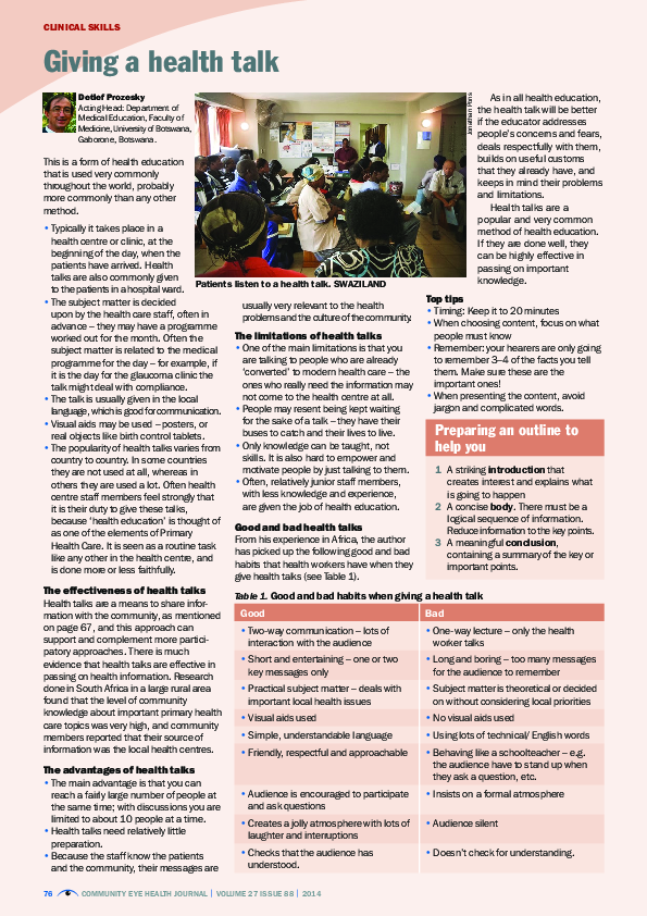 (PDF) Giving a health talk